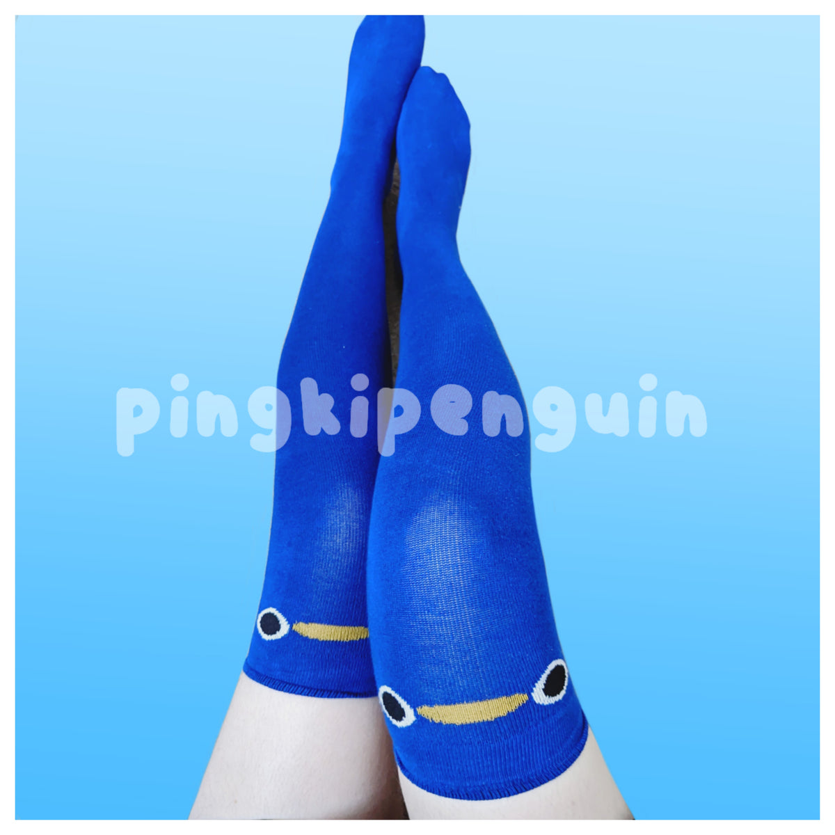 Pingki Penguin Blue Buddy Thigh High Socks